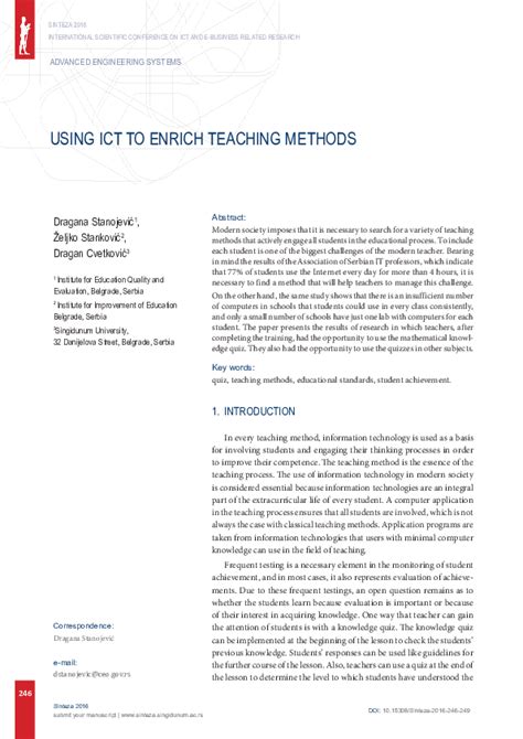 Pdf Using Ict To Enrich Teaching Methods