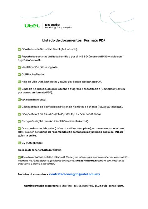 Rrhh Lista De Documentos Para Contratación 1 Listado De Documentos