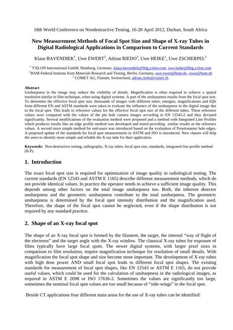 Pdf New Measurement Methods Of Focal Spot Size And Shape Of X Ray