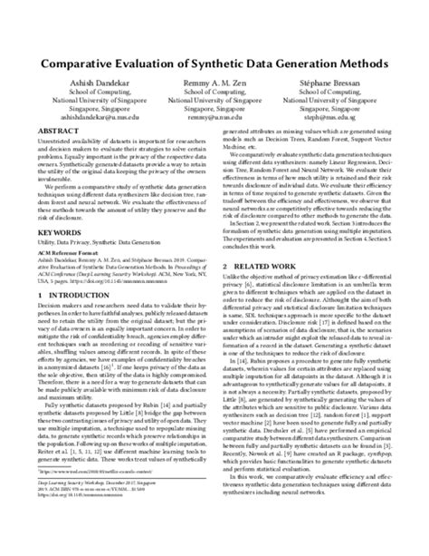 Pdf Comparative Evaluation Of Synthetic Data Generation Methods