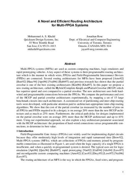 Pdf A Novel And Efficient Routing Architecture For Multi Fpga Systems