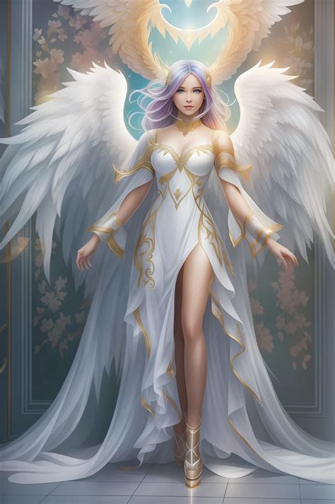 In Front Of The Wall With Angel Wings、woman With Colorful Hair And
