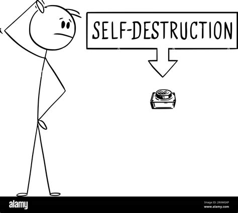Person And Self Destruction Switch Or Button Vector Cartoon Stick