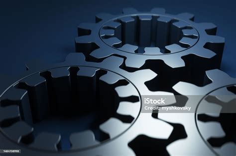파란색 배경에 금속 기어의 클로즈업입니다 3d 렌더링 그림입니다 0명에 대한 스톡 사진 및 기타 이미지 0명 강철 개념 Istock