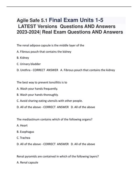 Agile Safe 5 1 Final Exam Units 1 5 Latest Versions Questions And Answers Real Exam Questions