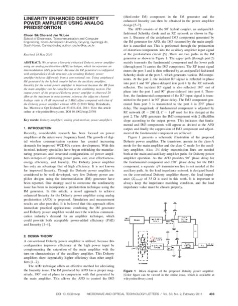 Pdf Linearity Enhanced Doherty Power Amplifier Using Analog Predistortion