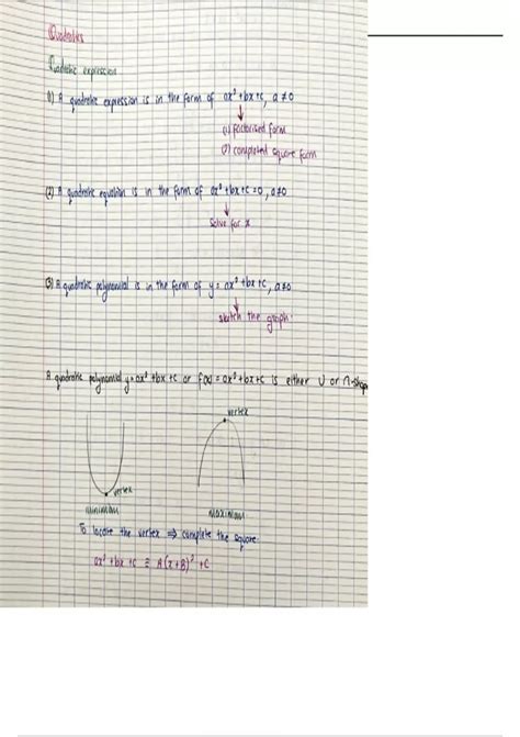 Summary Maths As Level Paper 1 Quadratics And Functions Quadratics