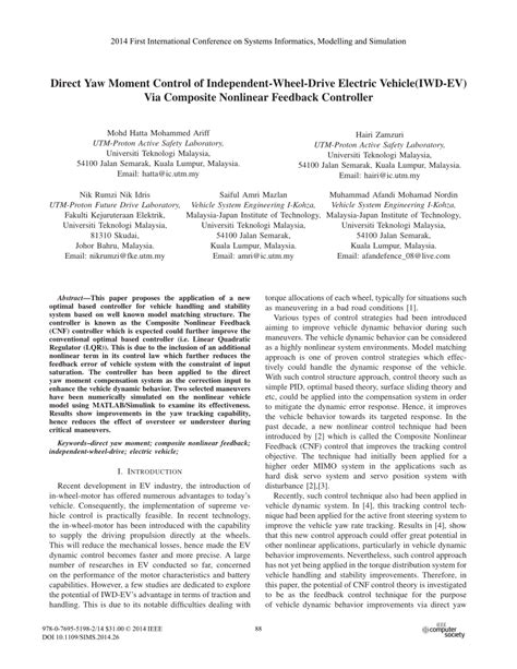 Pdf Direct Yaw Moment Control Of Independent Wheel Drive Electric Vehicle Via Composite
