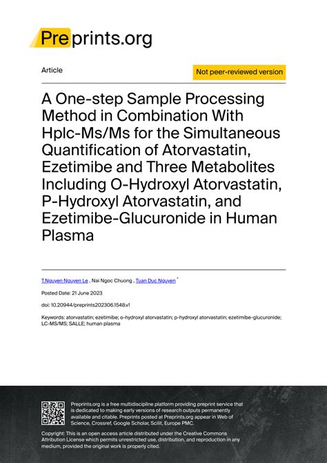 Pdf A One Step Sample Processing Method In Combination With Hplc Ms