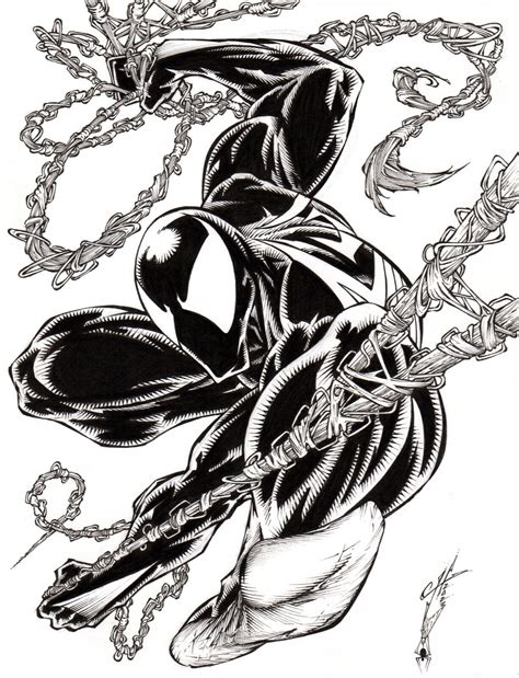 Spider Man Symbiote Costume Original Bw Comic Art Drawing By