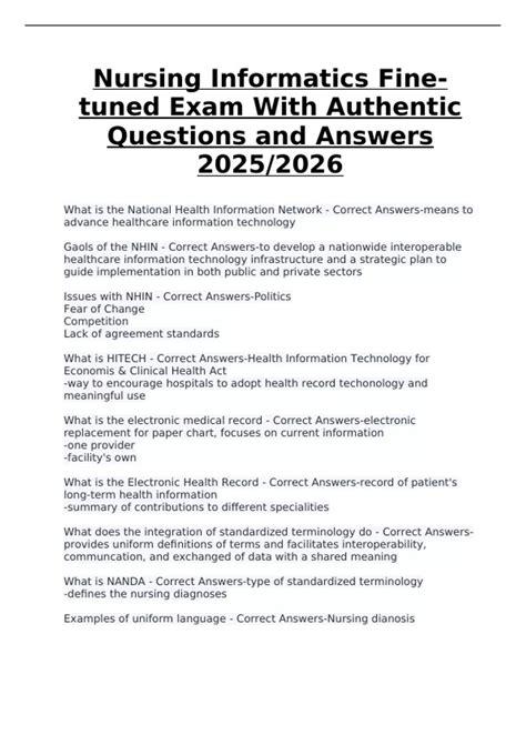 Nursing Informatics Fine Tuned Exam Authentic Questions And Answers