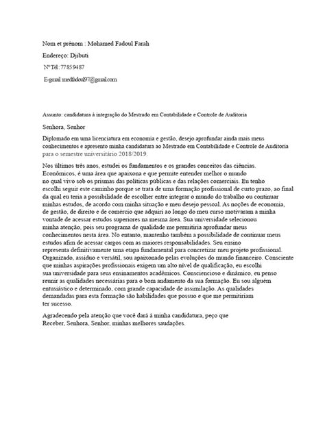 Carta De Motivação Para O Mestrado Pdf