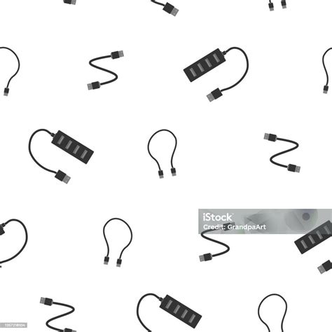 포트 및 케이블이있는 Usb 스플리터 패턴 컴퓨터 또는 랩톱용 스플리터입니다 노트북용 Usb 케이블 플랫 벡터 그림입니다 0명에 대한 스톡 벡터 아트 및 기타 이미지