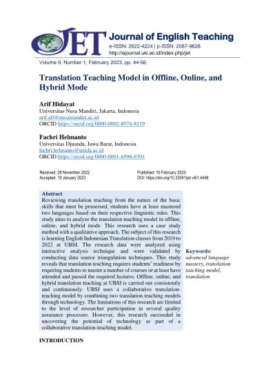 View Of Translation Teaching Model In Offline Online And Hybrid Mode