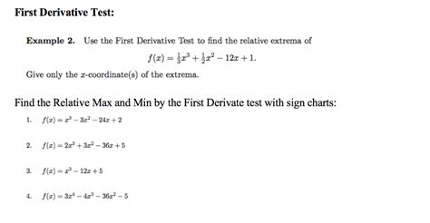 Solved First Derivative Test Example 2 Use The First