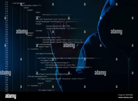 Hacker Using Digital Code On Virtual Screen In Darkness Cyber Crime