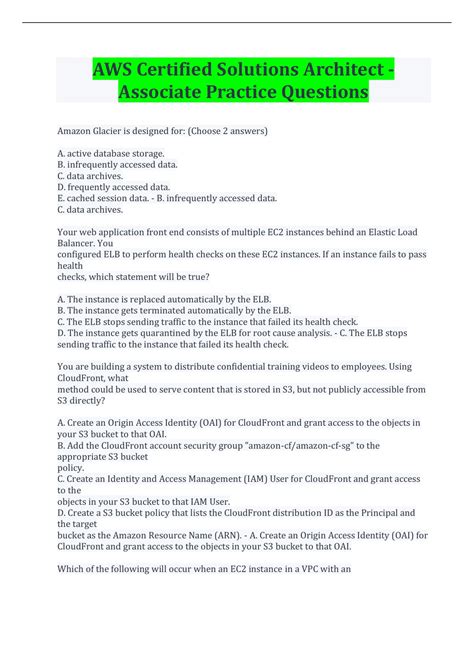 Aws Certified Solutions Architect Associate Practice Questions And