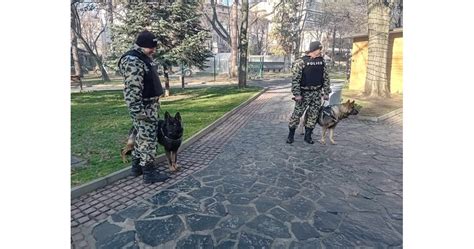 Полицаи с кучета патрулират в Градската градина в Благоевград Снимки