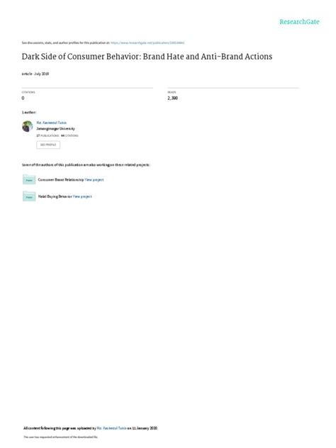 Dark Side Of Consumer Behavior Brand Hate And Anti Brand Actions Pdf Effect Size Brand