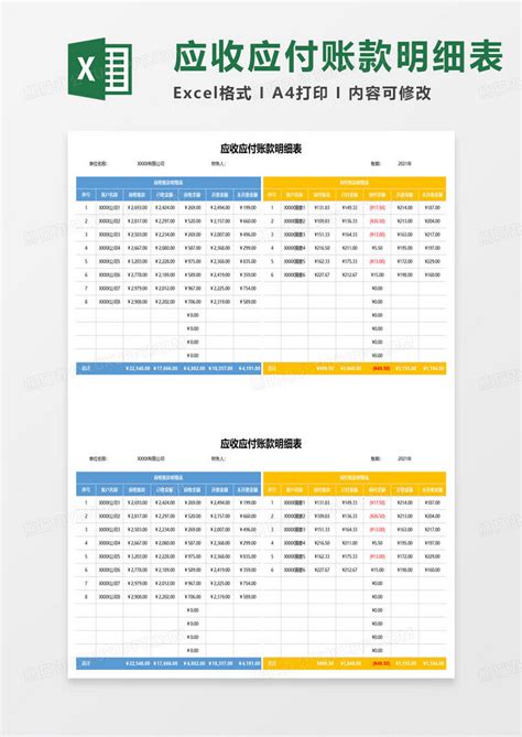 双色应收应付账款明细表EXCEL模板下载 EXCEL 图客巴巴