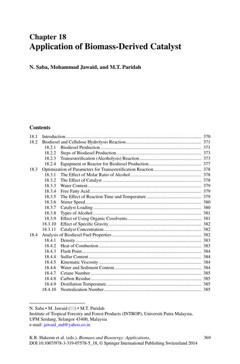 Pdf Application Of Biomass Derived Catalyst Contents