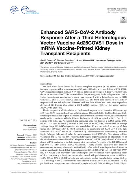 Pdf Enhanced Sars Cov 2 Antibody Response After A Third Heterologous Vector Vaccine Ad26covs1