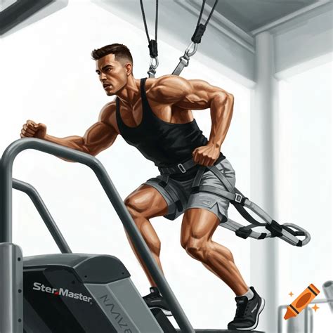 A Muscular Man Is Exercising On A Stair Machine With A Harness On Craiyon