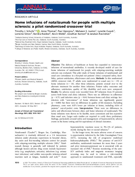 Pdf Home Infusions Of Natalizumab For People With Multiple Sclerosis