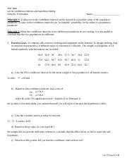 STAT Lab Confidence Intervals And Hypothesis Testing Course Hero