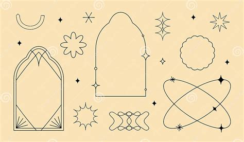 Vector Set Of Linear Minimalistic Aesthetic Frames Borders Geometric Shapes With Stars In Boho