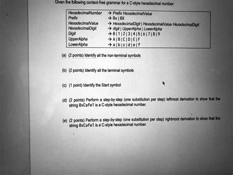 solved given the following context free grammar for a c style hexadecimal number