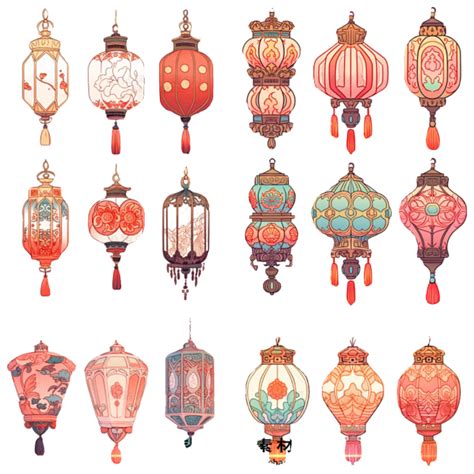 卡通灯笼图案素材 国风灯笼装饰图案设计插画png游戏场景元素资源 淘宝网