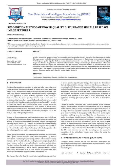 Pdf Recognition Method Of Power Quality Disturbance Signals Base D On Image Features