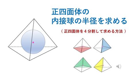 正四面体の内接球の半径（4分割して求める） Youtube