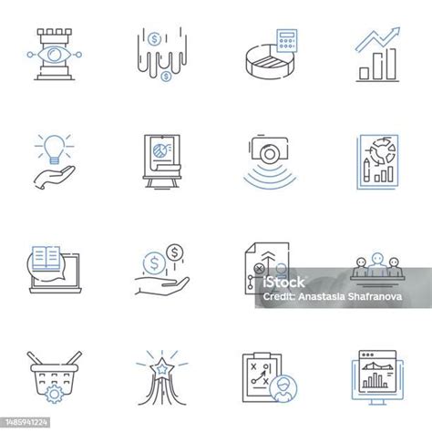 프로그램 및 캠페인 라인 아이콘 모음입니다 전략 브랜딩 참여 인식 영향력 상호 작용 혁신 벡터 및 선형 일러스트레이션 창의성 실행 도달 개요 표지판 세트 공동체에 대한 스톡