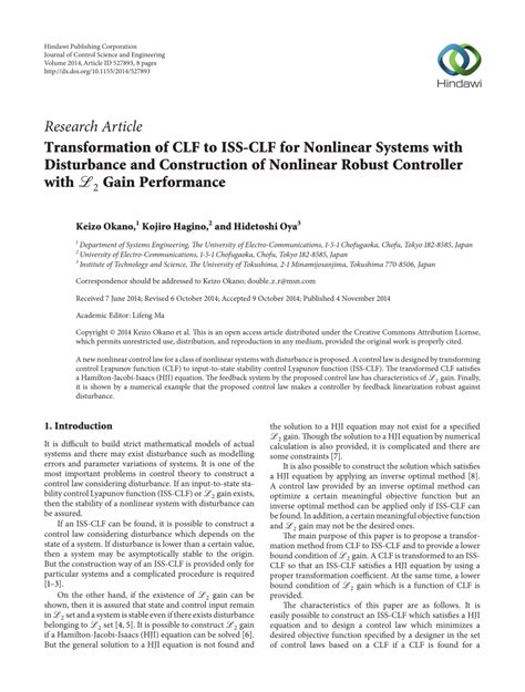 Pdf Transformation Of Clf To Iss Clf For Nonlinear Systems With
