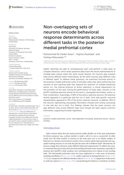 Pdf Non Overlapping Sets Of Neurons Encode Behavioral Response