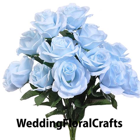 Open Baby Blue Roses Artificial Flowers Rose Head Wedding Arrangement Bridal Bouquet