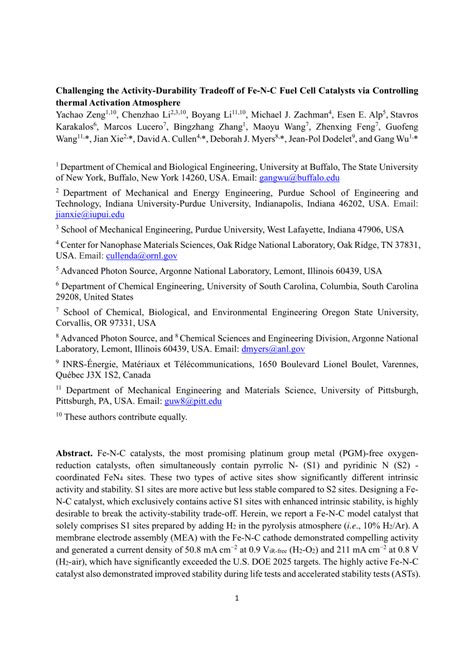 Pdf Challenging The Activity Durability Tradeoff Of Fe N C Fuel Cell Catalysts Via Controlling