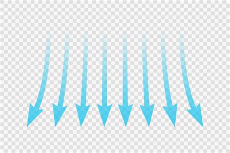 공기 흐름 공기 이동 방향을 나타내는 파란색 화살표입니다 바람 방향 화살표 컨디셔너에서 푸른 차가운 신선한 스트림 투명한 배경에 격리된 벡터 일러스트 레이 션 가정 생활에