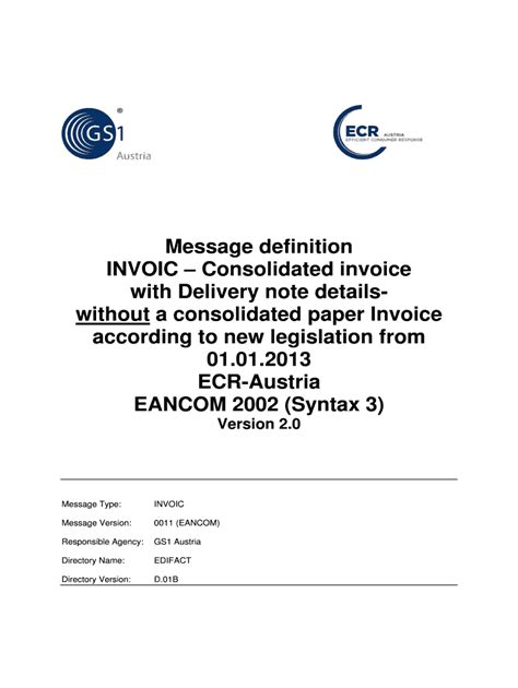 Fillable Online Message Definition Invoic Consolidated Invoice Gs1 Austria Fax Email Print