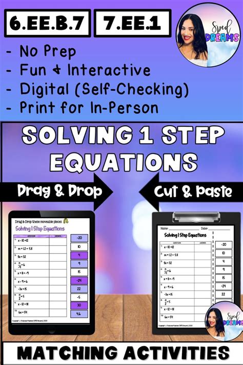 Solving Step Equations Digital Drag And Drop Printable Cut And Paste Activity Equations Cut