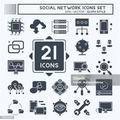 아이콘 세트 소셜 네트워크 인터넷 기호와 관련이 있습니다 글리프 스타일 심플한 디자인 일러스트레이션 개념에 대한 스톡 벡터 아트