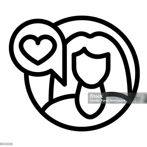 긴 머리와 심장을 가진 소녀는 말풍선 라인 아이콘 사랑 개념 흰색 배경에 사랑 메시지 벡터 기호 개요 스타일 아이콘 모바일 개념 웹 디자인 벡터 그래픽 10에 대한 스톡