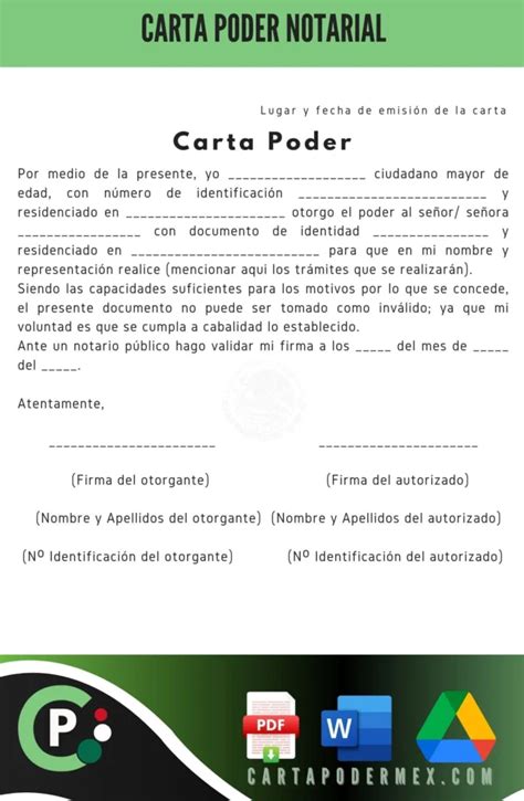 Carta Poder Notarial Ejemplos Y Word Pdf 2023 En México ️