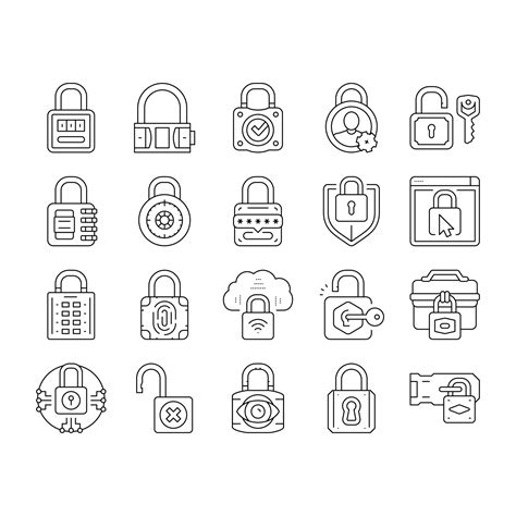 Padlock Lock Safe Password Key Icons Set Vector 19001473 Vector Art At Vecteezy