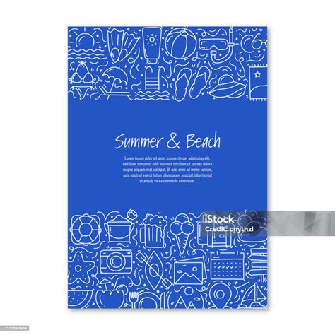 여름과 해변 관련 개체 및 요소 손으로 그린 벡터 낙서 일러스트 레이션 컬렉션 포스터 다른 여름과 해변 개체와 커버 템플릿 햇볕 차단 로션에 대한 스톡 벡터 아트 및 기타