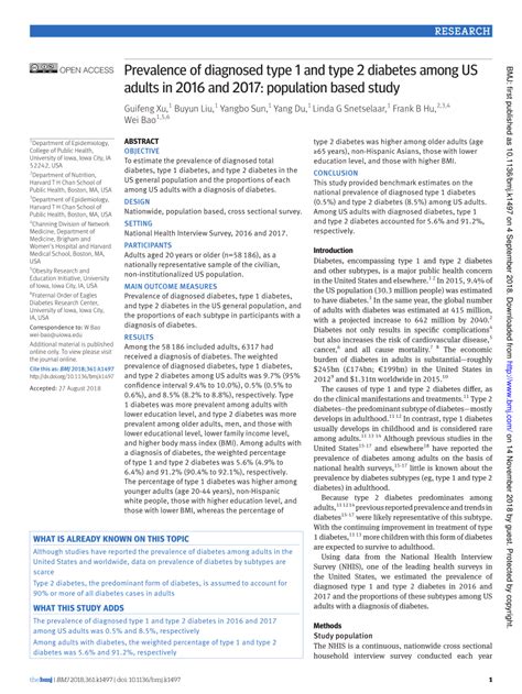 Pdf Prevalence Of Diagnosed Type 1 And Type 2 Diabetes Among Us Adults In 2016 And 2017