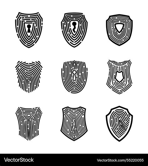 Secure Shield Fingerprint Collection Scan Vector Image