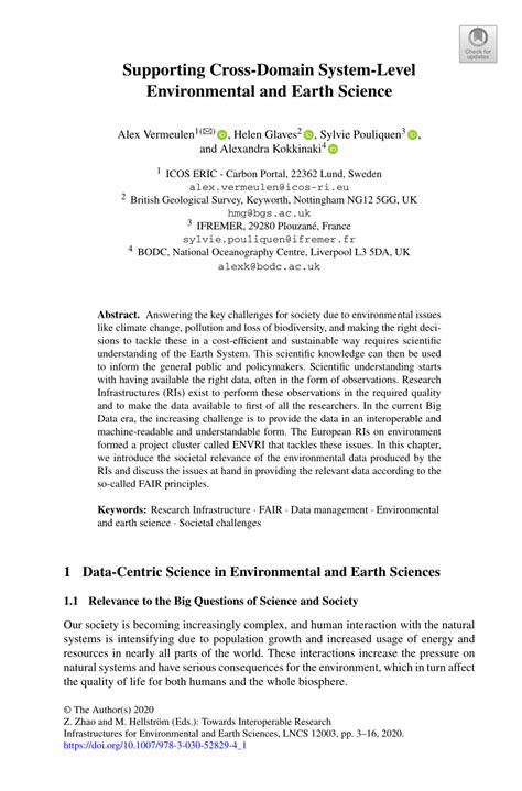 Pdf Supporting Cross Domain System Level Environmental And Earth Science